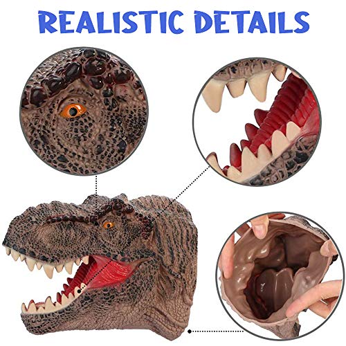 Liberty Imports 2 Pack Dinosaur Hand Puppets | Realistic Soft Rubber Tyrannosaurus Rex & Triceratops Hand Puppet Toys Set for Kids Adults Imaginative Play