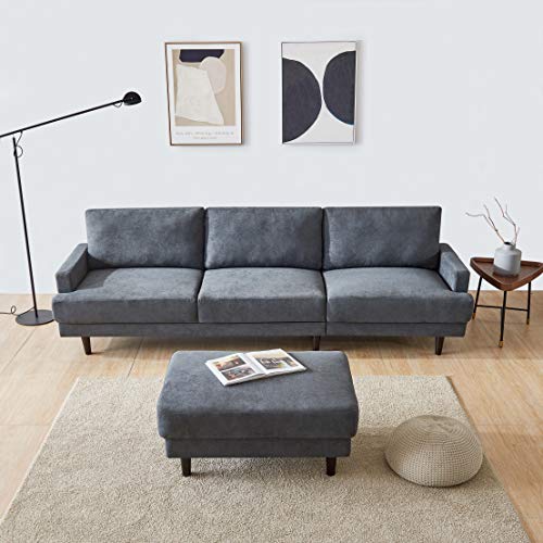 JULYFOX Dark Gray Fabric Sofa with Convertible Ottoman, L-Shaped 3-seat Corner Couch with Reversible Chaise Lounger Polyester Fabric for Living Room Office Club Small Spaces