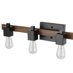 Globe Electric Phoenix 4-Light Vanity Light, Matte Black, Dark Faux Wood