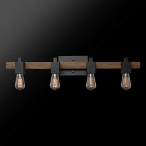 Globe Electric Phoenix 4-Light Vanity Light, Matte Black, Dark Faux Wood