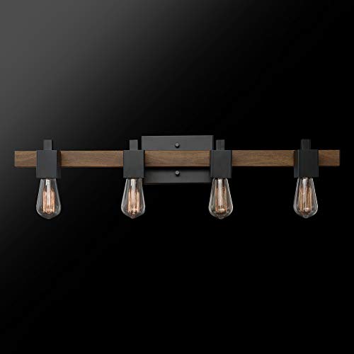 Globe Electric Phoenix 4-Light Vanity Light, Matte Black, Dark Faux Wood