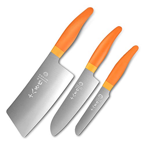 SHI BA ZI ZUO Carving Knife Set of 3 Piece Meat Cleaver Santoku Knife Paring Knife Cutting Meat Vegetable Fruit