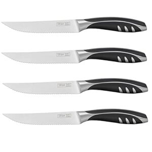 slitzer germany steak knife set - 4 piece stainless steel kitchen knife set - serrated, sharp and durable steak knives set for dinner, restaurant and steakhouse use