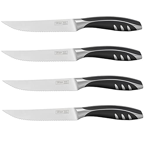 Slitzer Germany Steak Knife Set - 4 Piece Stainless Steel Kitchen Knife Set - Serrated, Sharp and Durable Steak Knives Set for Dinner, Restaurant and Steakhouse Use