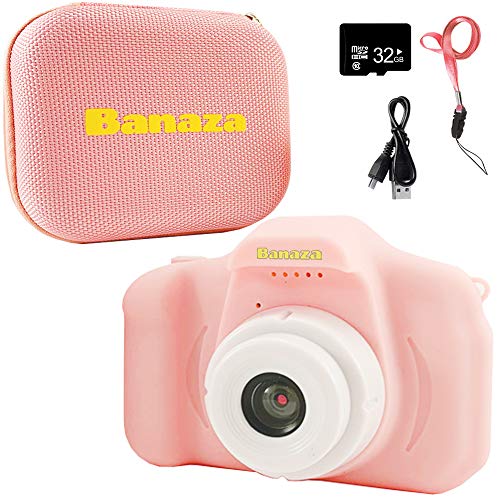 Banaza Kids Camera with Case – Camera for Kids with 32GB SD Card and Case Included | Kids Digital Camera | Best Birthday Gift for 3-6 Year Old | Toddler Video Recorder with 1080P HD 2 Inch LCD (Pink)