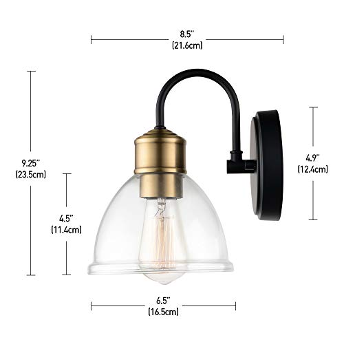 Globe Electric 51714 1-Light Wall Sconce, Dark Bronze, Antique Brass Socket, Clear Glass Shade, Wall Lighting, Wall Lamp Dimmable, Wall Lights for Bedroom, Kitchen Sconces Wall Lighting, Home Décor