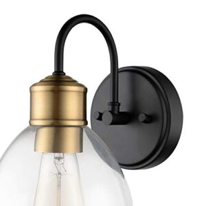 Globe Electric 51714 1-Light Wall Sconce, Dark Bronze, Antique Brass Socket, Clear Glass Shade, Wall Lighting, Wall Lamp Dimmable, Wall Lights for Bedroom, Kitchen Sconces Wall Lighting, Home Décor