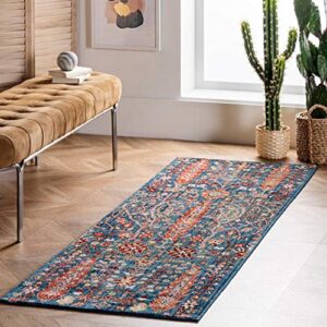 nuLOOM Valentina Tribal Fringe Runner Rug, 2' 6" x 8', Blue