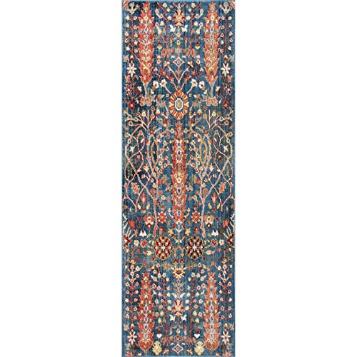 nuLOOM Valentina Tribal Fringe Runner Rug, 2' 6" x 8', Blue