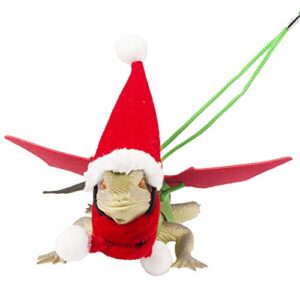 ADOGGYGO Christmas Bearded Dragon Santa Hat Scarf Lizard Leash Harness Set - Lizard Christmas Costume Christmas Scarf and Hat + 3 Pack Bearded Dragon Harness Leash for Reptile Christmas (Green & Red)