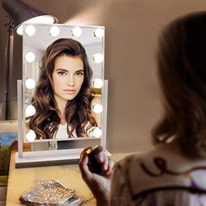 WEILY Hollywood Vanity Mirror with Lights,Large Lighted Makeup Mirror with 3 Color Light & 12 Dimmable Led Bulbs,Smart Lighted Touch Control Screen & 360 Degree Rotation(White)