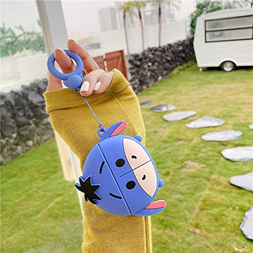 Ultra Thick Soft Silicone Case with Finger Ring Holder for Apple AirPods 1 2 1st 2nd Generation Blue Donkey Eeyore Anime Animal 3D Character Adorable Cute Lovely Fun Funny Women Girls Boys Protective