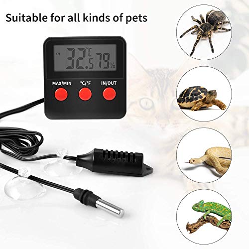 Simple Deluxe 60W Reptile Ceramic Heat Emitter Heat Lamp Bulb No Light Infrared Brooder Heater, Digital Thermometer and Hygrometer with Temp & Humidity Probe for Amphibian Tank/Egg Incubator