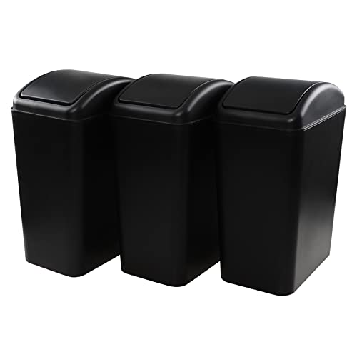 Sosody 4.5 Gallon Swing Top Trash Bin, Plastic Garbage Can with Lid, Black, 3 Pack