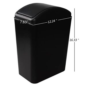 Sosody 4.5 Gallon Swing Top Trash Bin, Plastic Garbage Can with Lid, Black, 3 Pack