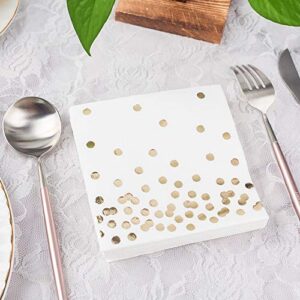 80 Pack of White Paper Cocktail Napkins with Gold Foil Polka Dot Confetti，Polka Dot Party Supplies(5 x 5 in，3-ply) (gold)