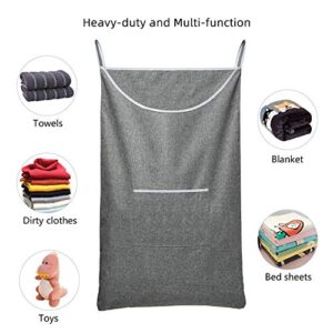 SAVERHO Large Hanging Laundry Hamper Bag, Door Hanging Hamper with Front Pocket Dirty Clothes Hanging Laundry Bag Large Size 35X22inch Door Laundry Basket (Grey)