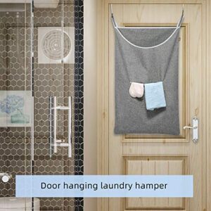 SAVERHO Large Hanging Laundry Hamper Bag, Door Hanging Hamper with Front Pocket Dirty Clothes Hanging Laundry Bag Large Size 35X22inch Door Laundry Basket (Grey)