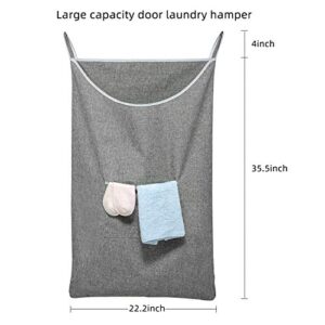 SAVERHO Large Hanging Laundry Hamper Bag, Door Hanging Hamper with Front Pocket Dirty Clothes Hanging Laundry Bag Large Size 35X22inch Door Laundry Basket (Grey)