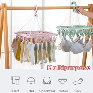 Rivama Clothes Drying Hanger with 32 Clips,Baby Clothes Drying Rack,Sock Clips for Laundry Foldable Clothes Hangers for Drying Socks,Towels,Underwear,Bras,Diapers,Baby Clothes,Gloves,Hats (Purple)