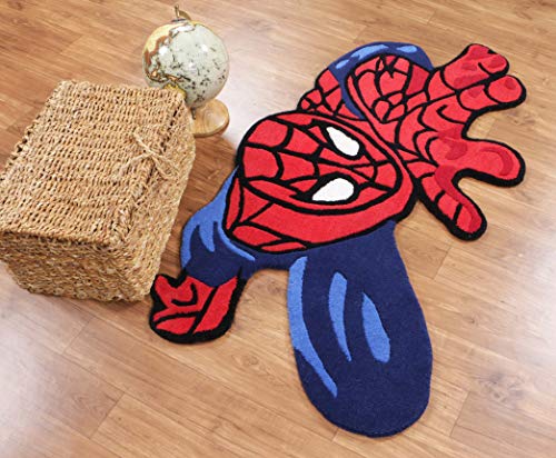 Spider Man Shape 2'3"x4' Handmade Tufted 100% Spiderman Woolen Boys & Girls Area Rugs Carpet