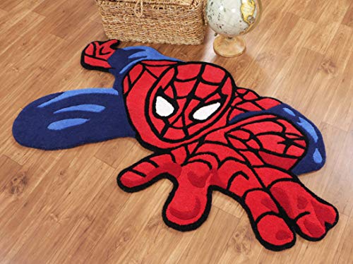 Spider Man Shape 2'3"x4' Handmade Tufted 100% Spiderman Woolen Boys & Girls Area Rugs Carpet