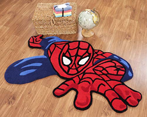 Spider Man Shape 2'3"x4' Handmade Tufted 100% Spiderman Woolen Boys & Girls Area Rugs Carpet