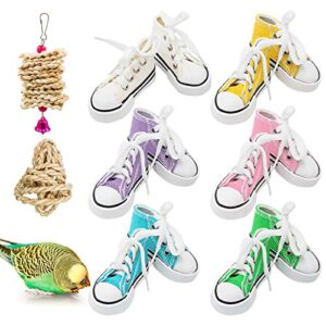 bird chewing toys, 12 pieces parrot sneakers colorful cotton shredder hanging cage bite toys for small parakeets, cockatiel, conures, finches, budgie, mynah, finche, love birds,dove, parrotlet (h01)