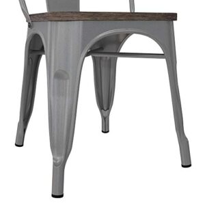 DHP Fusion Metal Wood Seat, Silver, Set of 2, Dining Chair