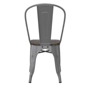 DHP Fusion Metal Wood Seat, Silver, Set of 2, Dining Chair