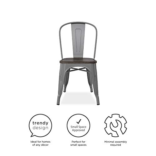 DHP Fusion Metal Wood Seat, Silver, Set of 2, Dining Chair