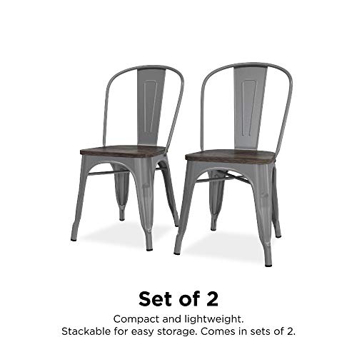 DHP Fusion Metal Wood Seat, Silver, Set of 2, Dining Chair