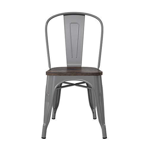 DHP Fusion Metal Wood Seat, Silver, Set of 2, Dining Chair