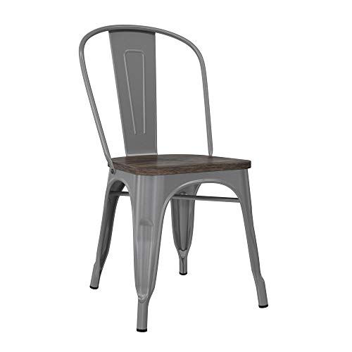 DHP Fusion Metal Wood Seat, Silver, Set of 2, Dining Chair