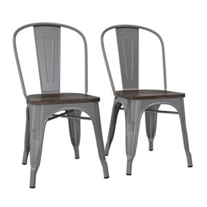 DHP Fusion Metal Wood Seat, Silver, Set of 2, Dining Chair