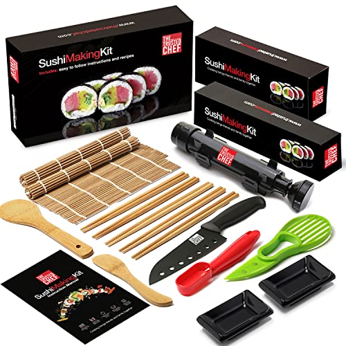 Sushi Making Kit – The Trusted Chef Ⓡ Complete Sushi Maker Kit w/Bamboo Sushi Rolling Mat - Sushi Roll Maker w/Sushi Bazooka - Easy to Use Sushi Making Kit for Beginners w/Instructions & Video