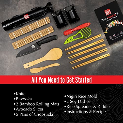 Sushi Making Kit – The Trusted Chef Ⓡ Complete Sushi Maker Kit w/Bamboo Sushi Rolling Mat - Sushi Roll Maker w/Sushi Bazooka - Easy to Use Sushi Making Kit for Beginners w/Instructions & Video