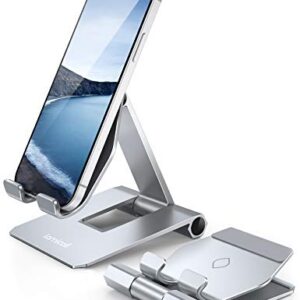 Lamicall Adjustable Cell Phone Stand Desk - Foldable Desktop Phone Holder, Cradle, Dock, Compatible with iPhone 14, Plus, Pro, Pro Max, 13 12 X XS,4-11'' Phones, Office Accessories, Smartphone Sliver