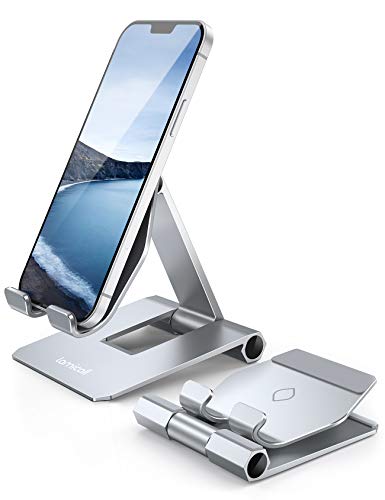 Lamicall Adjustable Cell Phone Stand Desk - Foldable Desktop Phone Holder, Cradle, Dock, Compatible with iPhone 14, Plus, Pro, Pro Max, 13 12 X XS,4-11'' Phones, Office Accessories, Smartphone Sliver