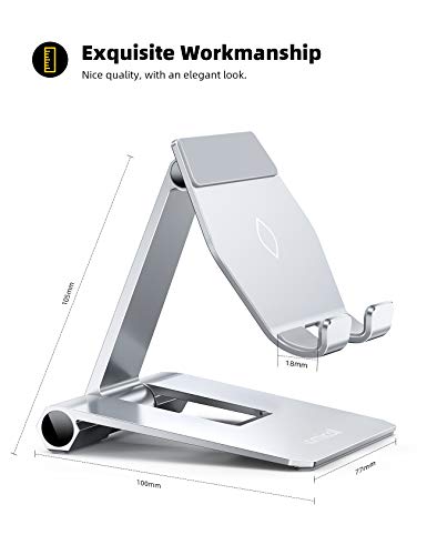 Lamicall Adjustable Cell Phone Stand Desk - Foldable Desktop Phone Holder, Cradle, Dock, Compatible with iPhone 14, Plus, Pro, Pro Max, 13 12 X XS,4-11'' Phones, Office Accessories, Smartphone Sliver