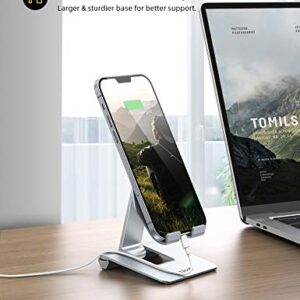 Lamicall Adjustable Cell Phone Stand Desk - Foldable Desktop Phone Holder, Cradle, Dock, Compatible with iPhone 14, Plus, Pro, Pro Max, 13 12 X XS,4-11'' Phones, Office Accessories, Smartphone Sliver