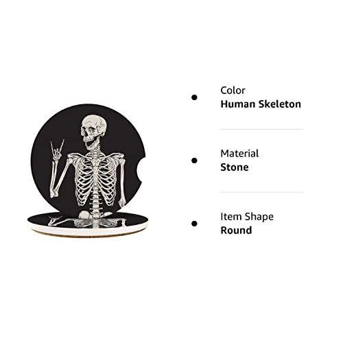 Britimes Absorbent Car Coasters 2 Pack for Cup Holders, 2.56" Ceramic Stone Cork Base Drink Coasters Human Skeleton