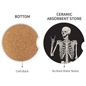 Britimes Absorbent Car Coasters 2 Pack for Cup Holders, 2.56" Ceramic Stone Cork Base Drink Coasters Human Skeleton