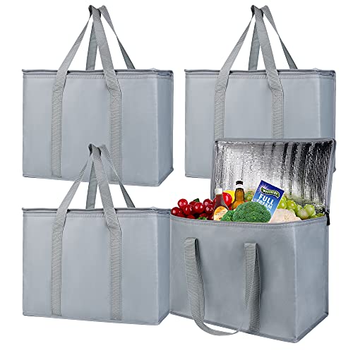 musbus insulated trunk organizer car cooler bag 4 packs XL-Large Insulated Grocery shopping bags, Reusable grey zipped zipper,Collapsible,tote,cooler,groceries,Recycled Material Warm Foldable