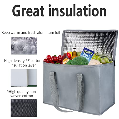 musbus insulated trunk organizer car cooler bag 4 packs XL-Large Insulated Grocery shopping bags, Reusable grey zipped zipper,Collapsible,tote,cooler,groceries,Recycled Material Warm Foldable