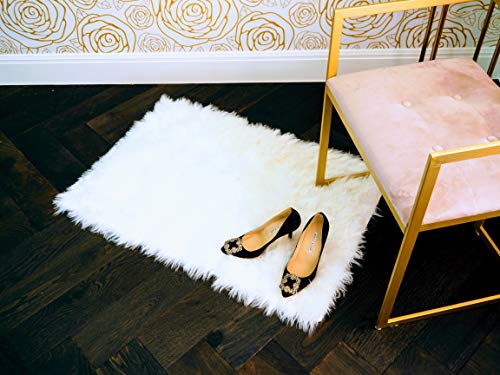 Imitated Sheepskin Faux Fur Rug Carpet Washable Mat for Bedroom, Living Room or Bathroom (2x3 Ft Rectangular)