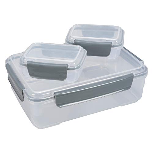 Kitchen Details 12 Piece Food Storage Container Set | 6 Containers and 6 Lids | Airtight | Stackable | BPA Free | Microwave | Dishwasher | Freezer Safe | 2.25L | 1L | 400ml | 160ml | Grey