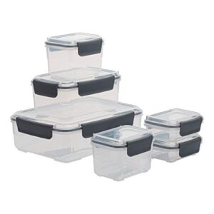 Kitchen Details 12 Piece Food Storage Container Set | 6 Containers and 6 Lids | Airtight | Stackable | BPA Free | Microwave | Dishwasher | Freezer Safe | 2.25L | 1L | 400ml | 160ml | Grey