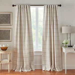 elrene home fashions brighton windowpane plaid blackout window curtain, living room and bedroom drape with rod pocket tabs, 52" x 84", linen, 1 panel