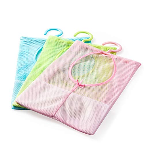 YARNOW Multipurpose Clothespin Bag with Hanger - Mesh Laundry Net | Foldable Hanging Storage Basket, Laundry Clothespin Hook Towel Net (Pink)